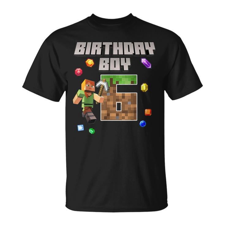 6th Birthday Boy Video Gamer T-Shirt – Pixel Number Six Bday Party Tee ...