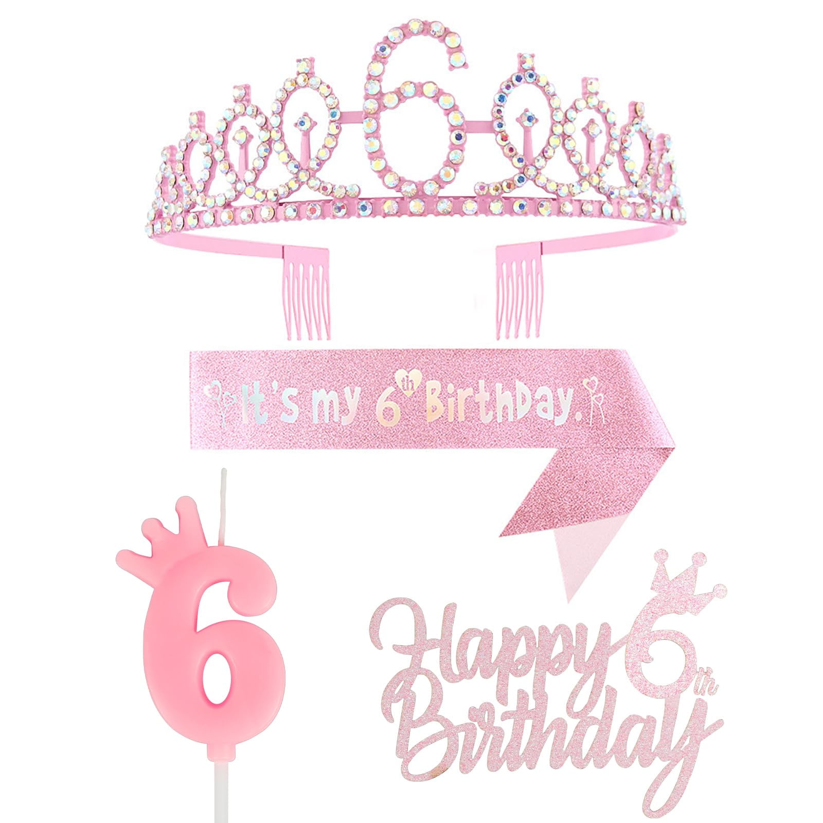 6th Birthday Decorations for Girl Including 6th KMC2Birthday Crown/Tiara, Sash, Happy Birthday ...