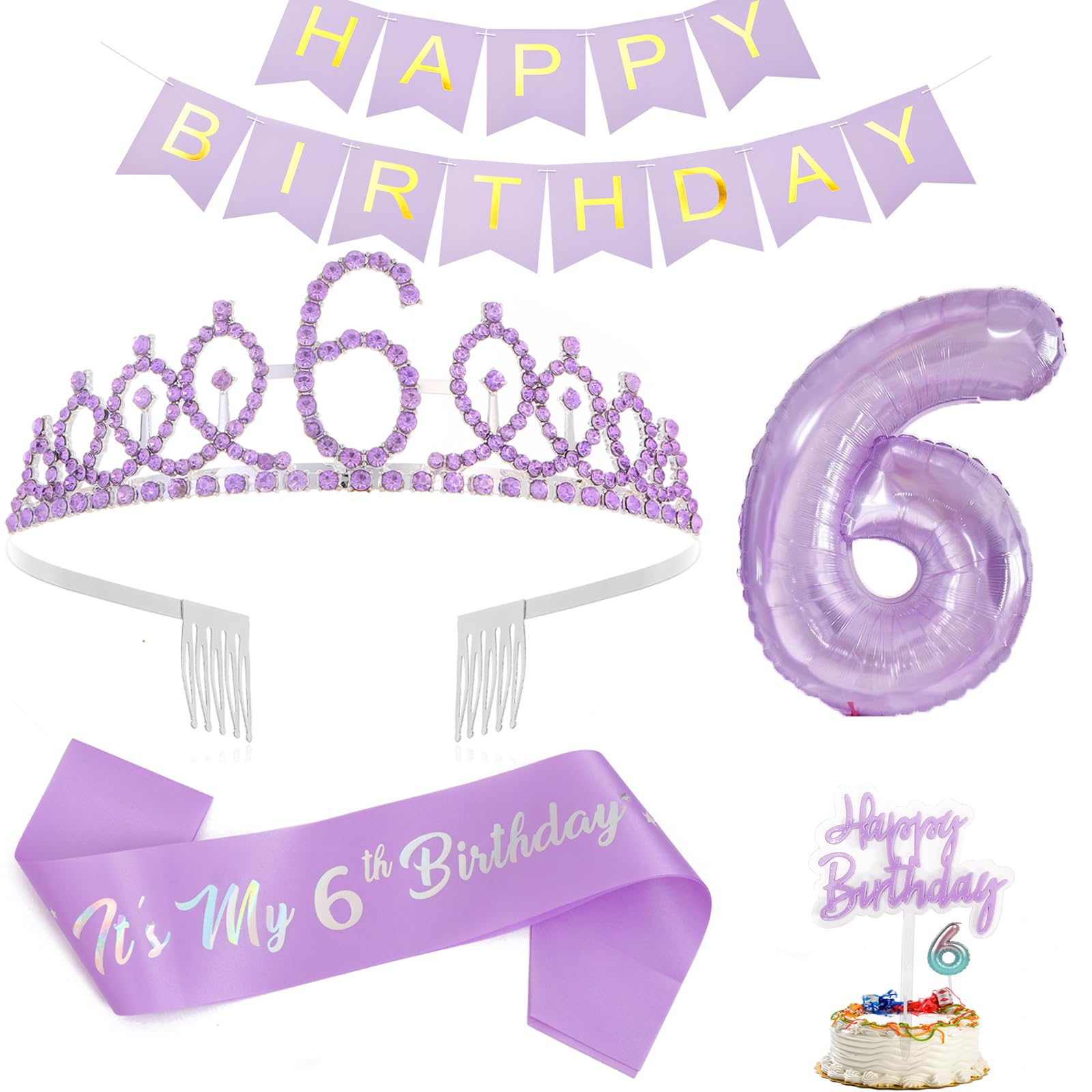 6th Birthday Decorations for Girls, Including BSL1 Birthday Sash and Tiara, Birthday Candles ...
