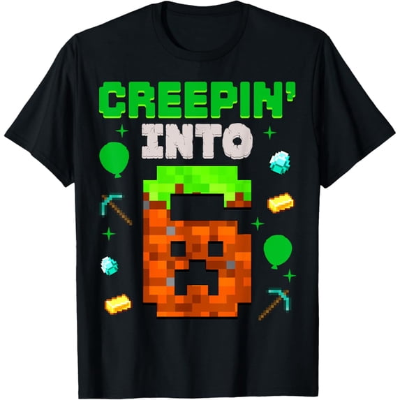 6th Birthday Gamer Pixel Creepin Into 6 Video Game Party T-Shirt ...