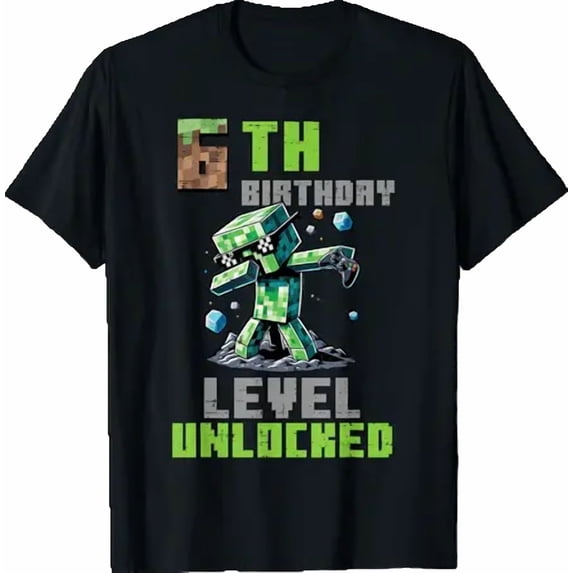 6th Birthday Level Unlocked Pixel Dab 6 Bday Gamer Boys Kids T-Shirt ...
