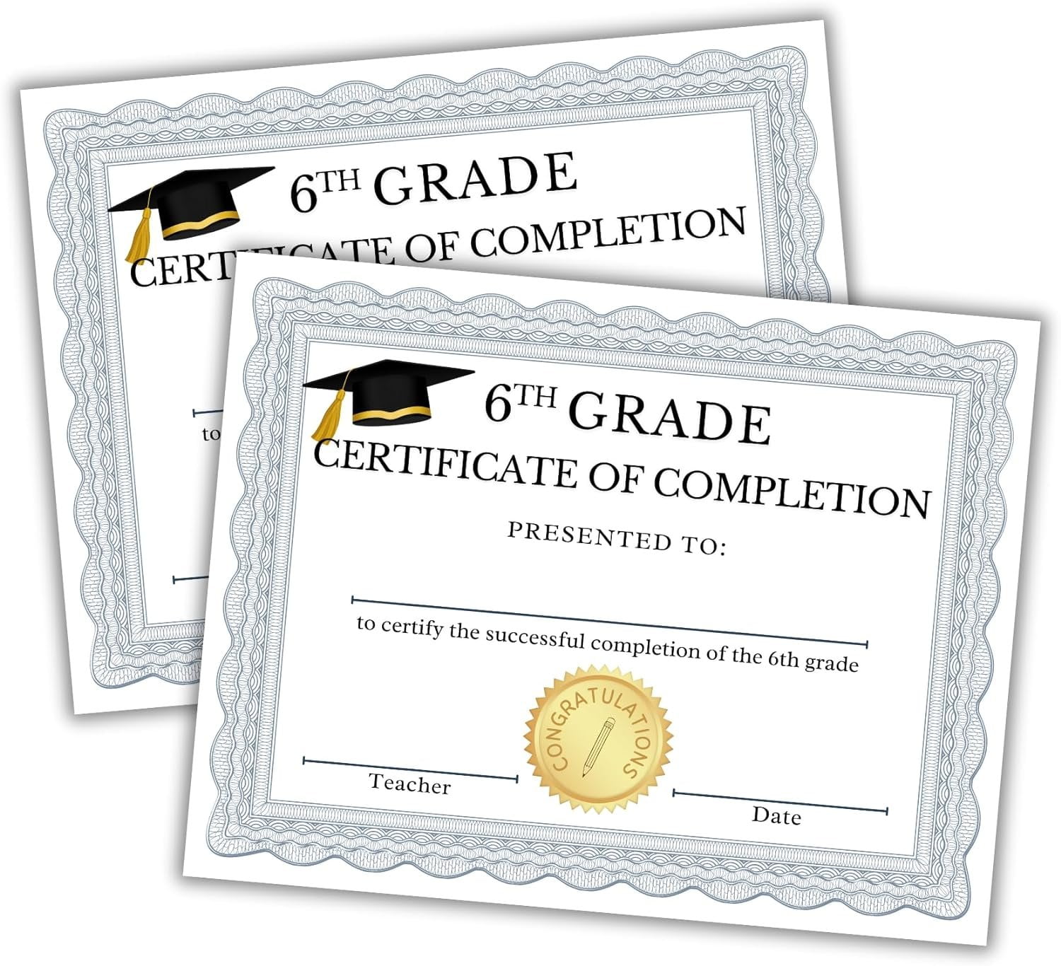 6th Grade Graduation Certificate of Completion 50 pk 8.5 x 11 for ...