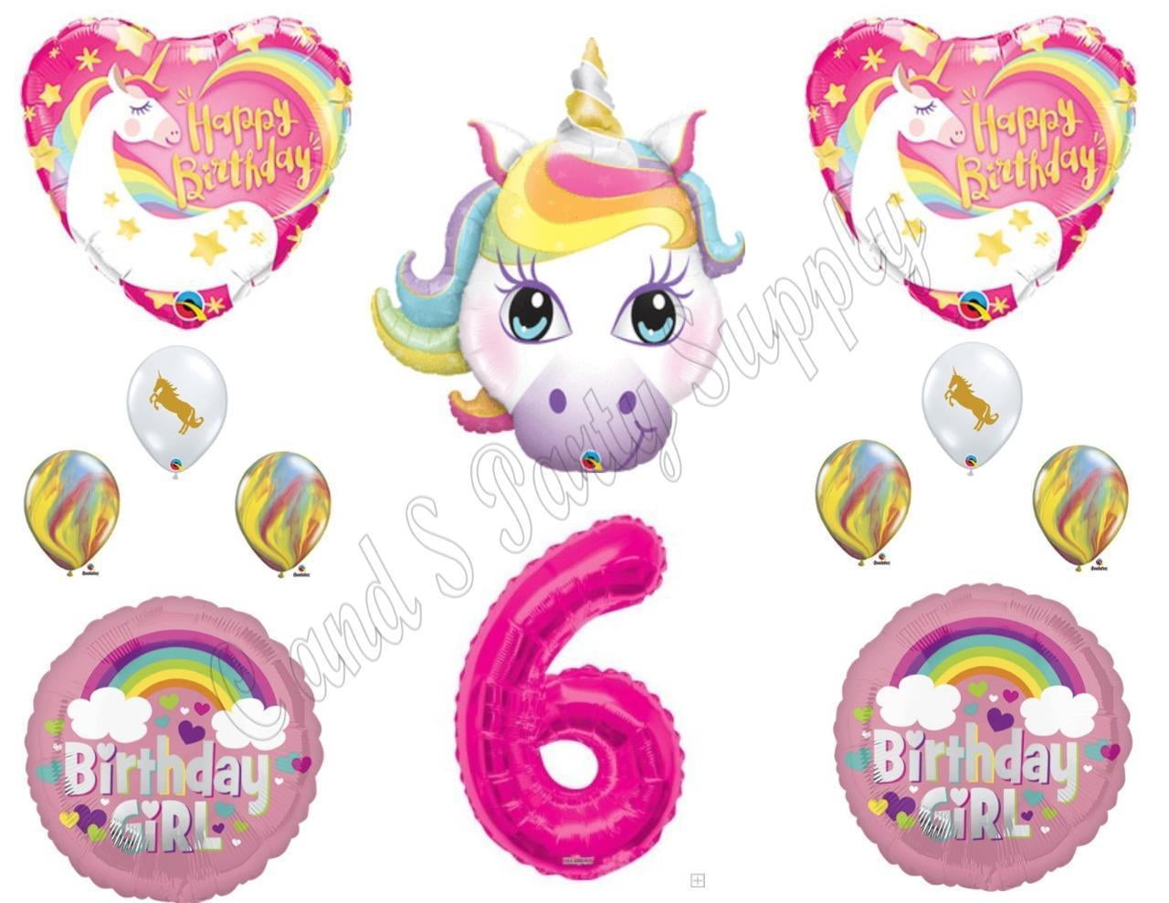 6th RAINBOW UNICORN Happy Birthday Party Balloons Decoration Pink ...