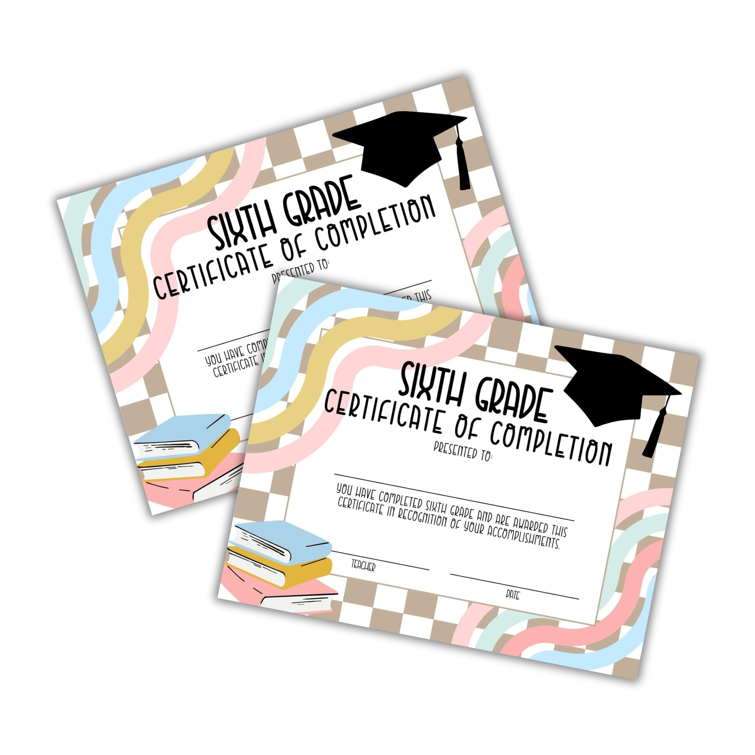 6th Sixth Grade Graduation Certificate of Completion Award 30pk 8.5x11 ...