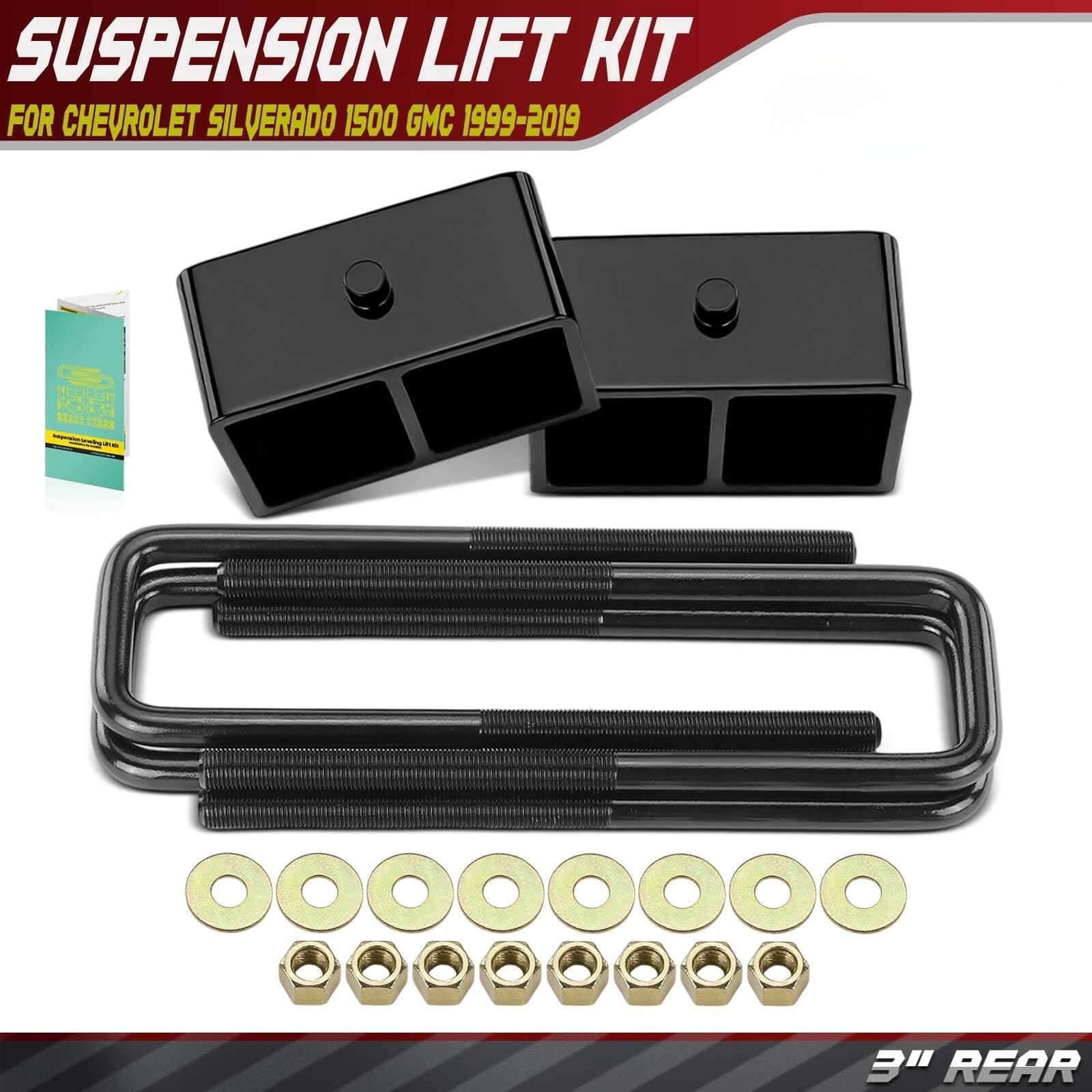 6x 3" Rear Leveling Lift Kit with Blocks & U-Bolts for Chevrolet GMC ...