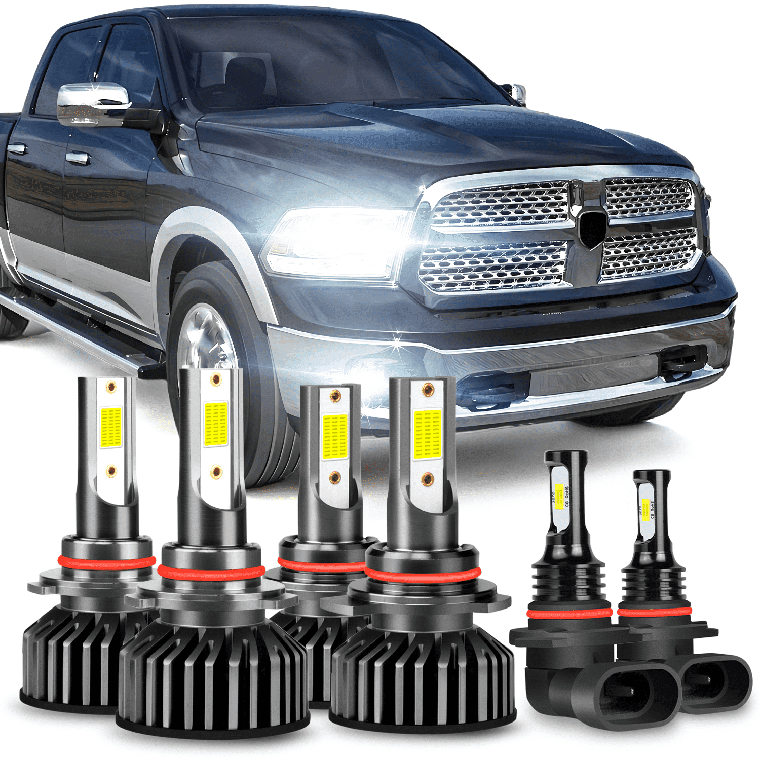 6x 6000K LED Headlight Hi/Lo + Fog Bulbs For Dodge RAM 1500 2500 3500 ...