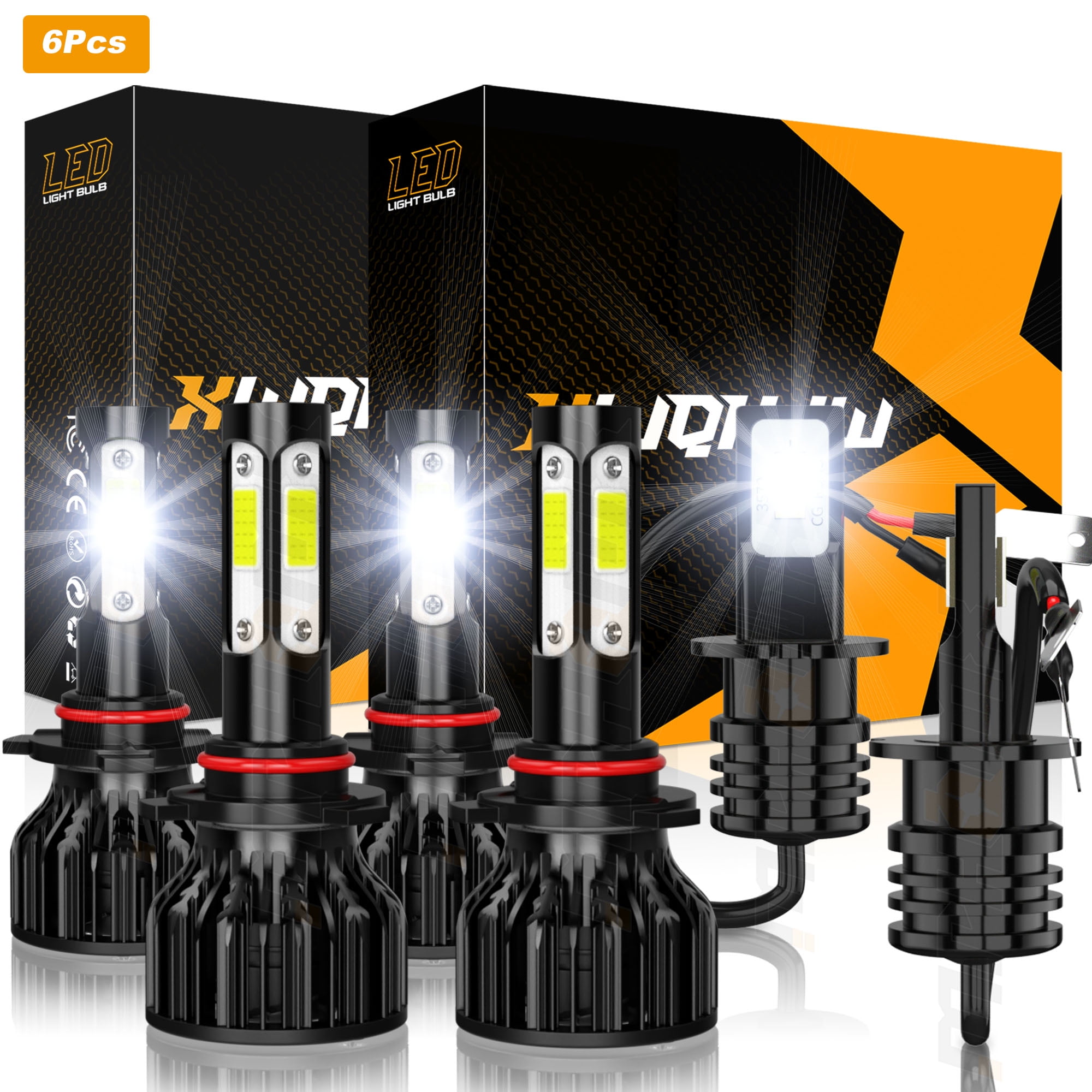 6x 9005 9006 LED Headlight & H3 Fog Light Bulbs Combo Hi/Lo Beam ...