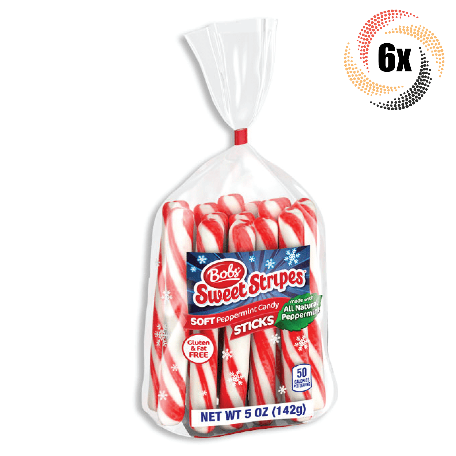 6x Bags Bob's Sweet Stripes Soft All Natural Peppermint Candy Sticks ...