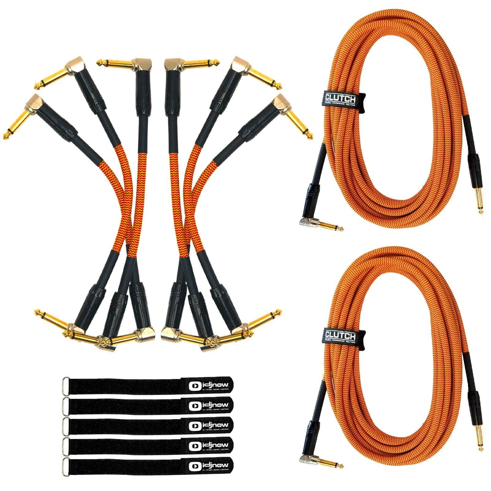 6x Clutch 6" Right Angle Patch Cables with 20FT 1/4" Instrument Cables ...