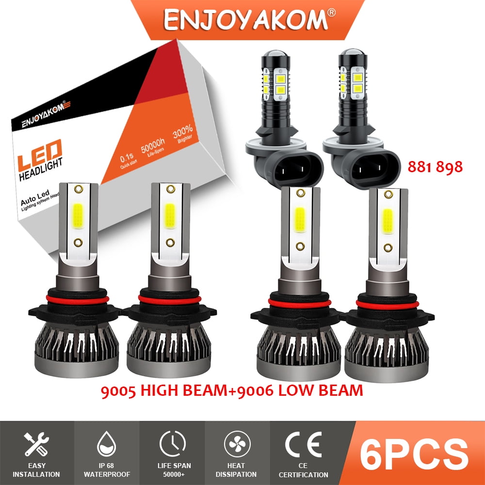 6x Combo 9005 9006 881 LED Headlights Hi/Lo Beam + Fog Light Bulbs Kit ...