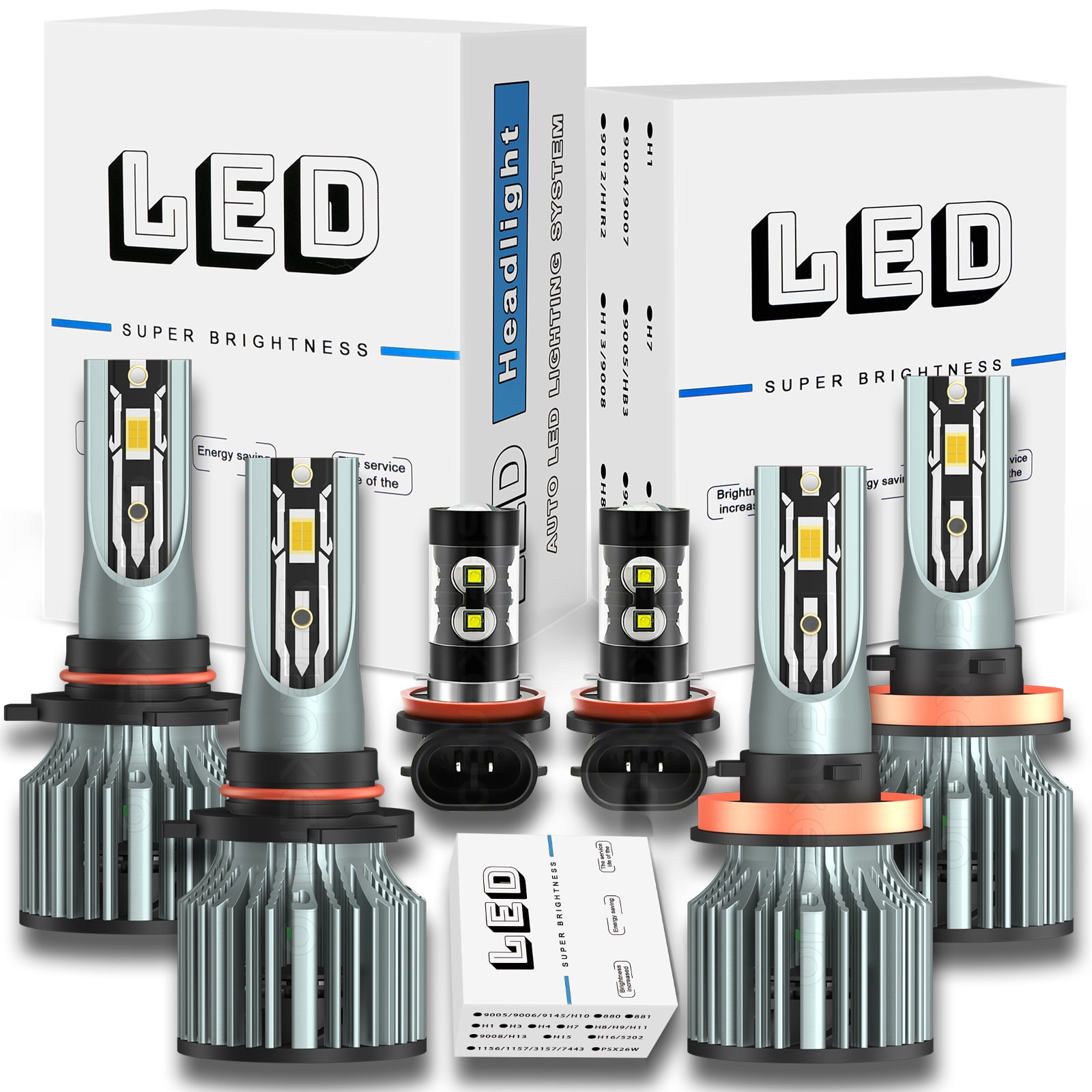 6x Combo H11 9005 H11 LED Headlight Conversion Kit High Low Beam Fog Light 6000K - Walmart.com