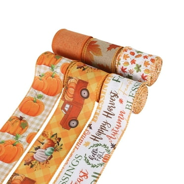 4 Rolls Autumn Decor Burlap Ribbon - 6.5 Yards Thanksgiving Wired Edge ...