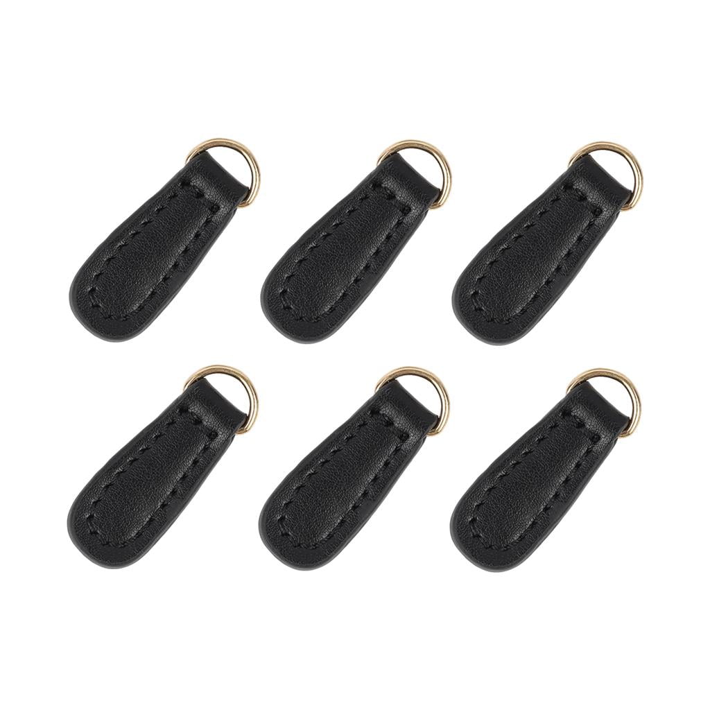 6x Leather Zipper Pull Tab Fixer Zipper Tags for Clothes Luggage Black ...