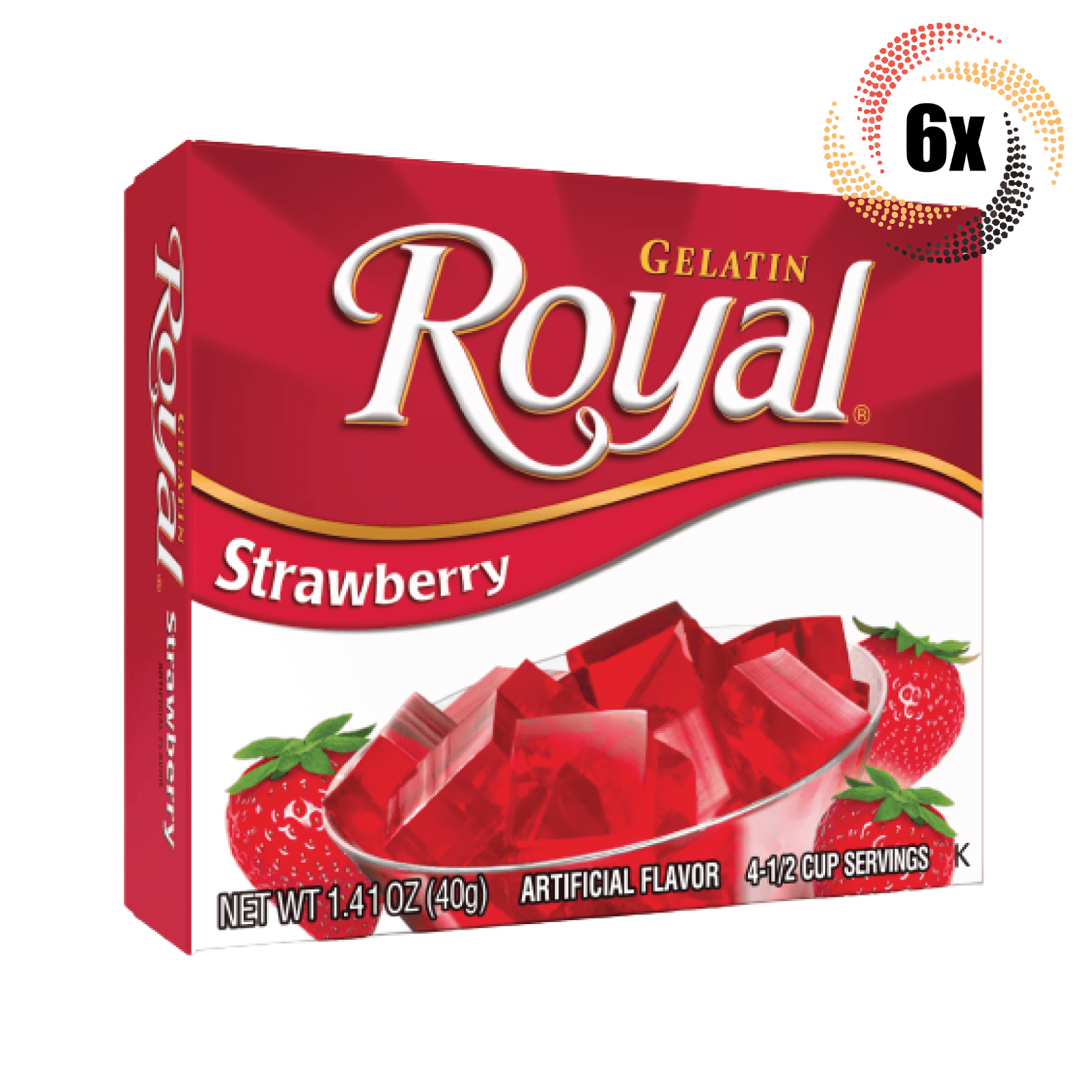 6x Packs Royal Strawberry Flavor Fat Free Gelatin | 4 Servings Per Pack ...