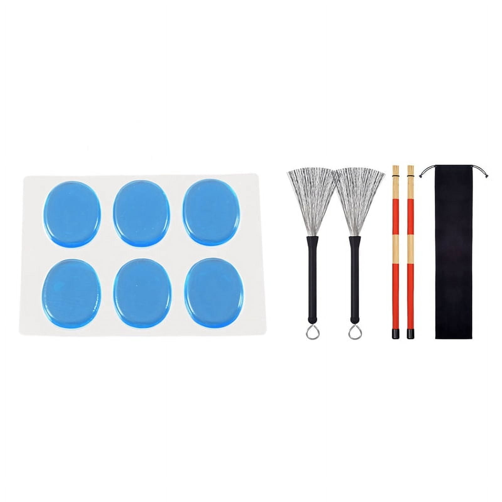 6x Snare Drum Mute Pad Drum Damper Gel Pads (Blue) & 1Pair Drum Brushes ...