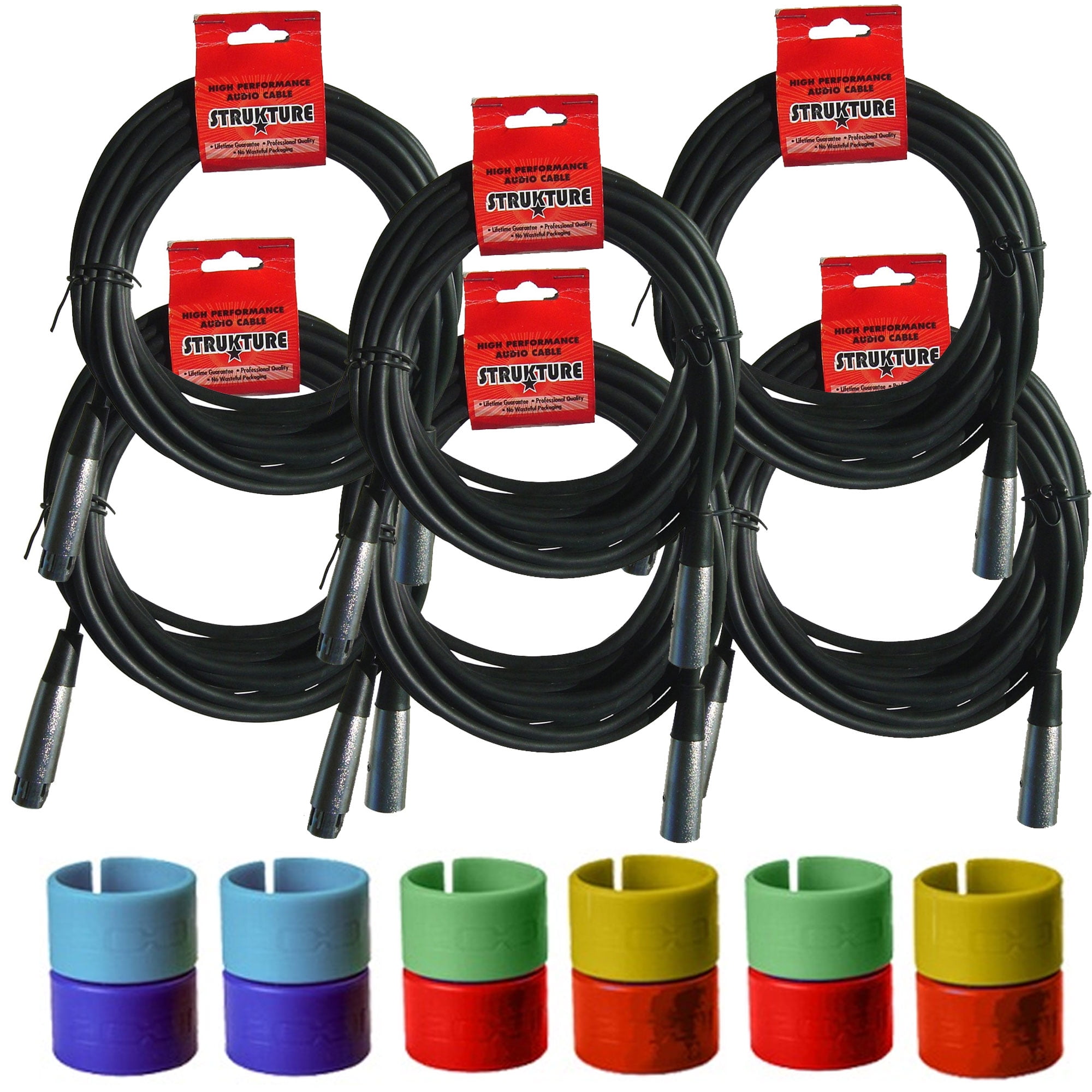 6x Strukture XLR Mic Cable Male to Female 6 Ft + Zoom XLR-6c Color ID ...