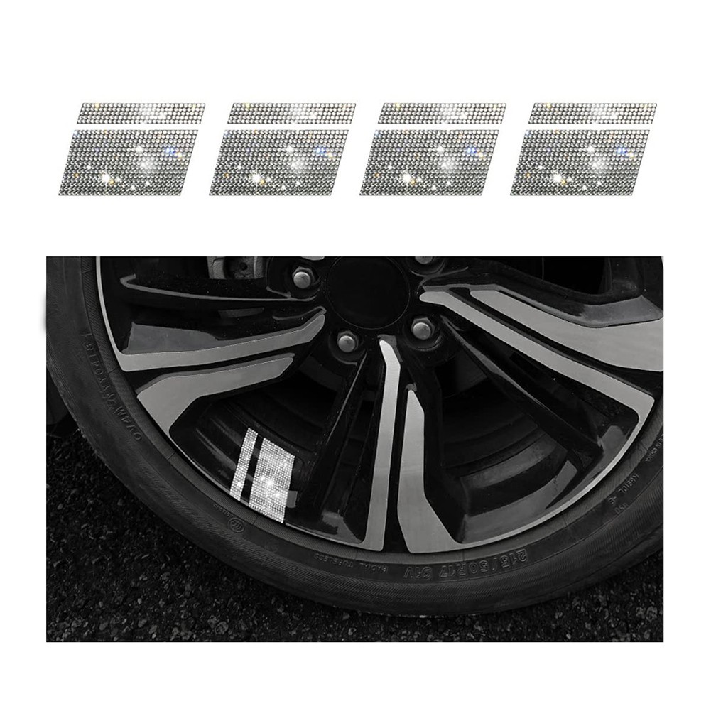 6x Universal Car Wheel Rim Rhinestones Stripe Overlay Decal Crystal ...