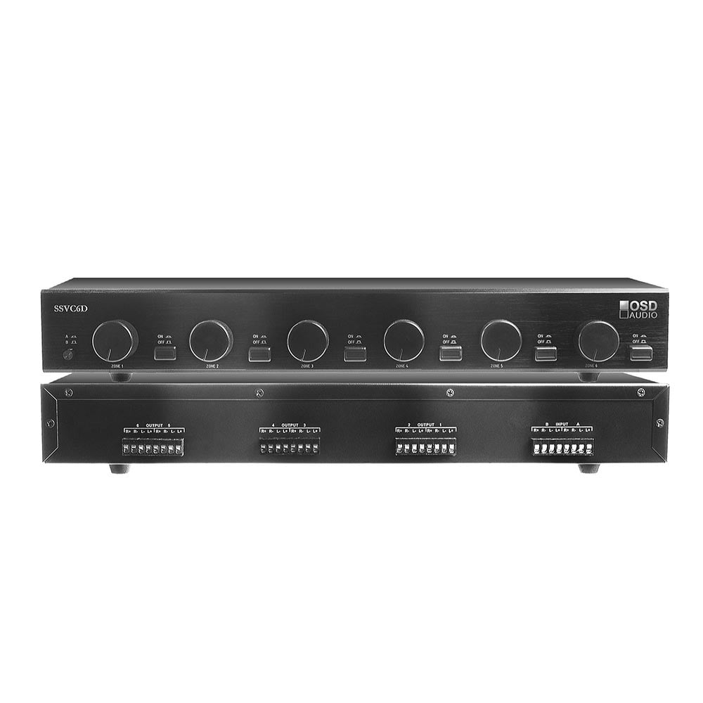 6x Zone 2x Source (Master A/B) Speaker Selector w/ 300W Volume Control, Impedance Protection ...