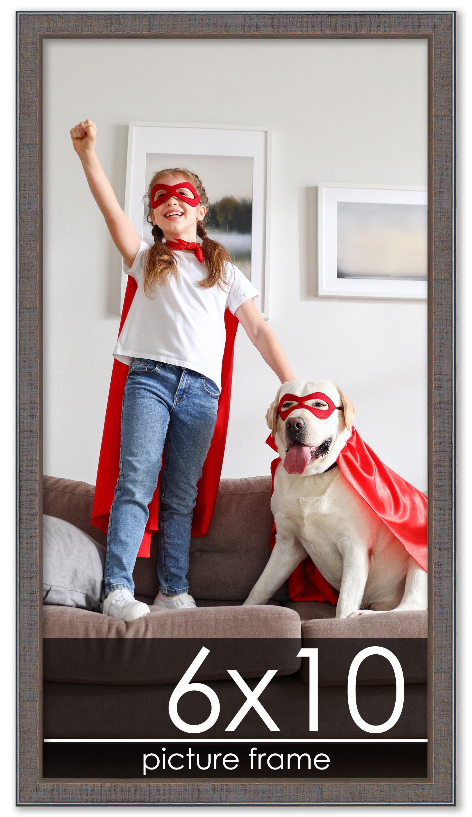 6x10 Distressed/Aged Complete Wood Picture Frame with UV Acrylic, Foam ...