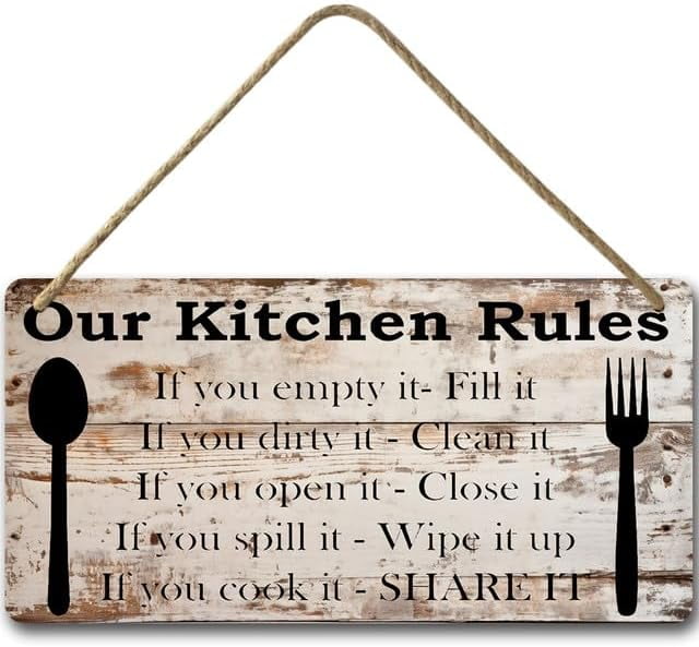 6x12 IN Kitchen Rules Wall Decor,Hanging Wall Art, Decorative Wood Sign ...