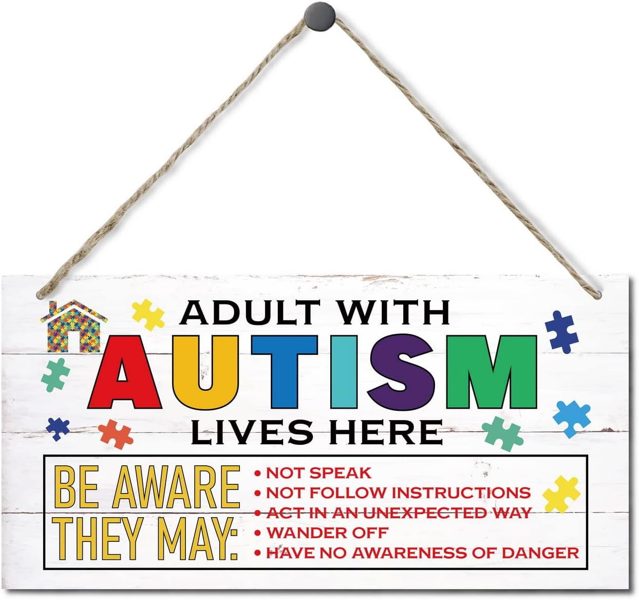 6x12 Inch Adult With Autism Lives Here Sign, Hanging Wood Sign Home ...