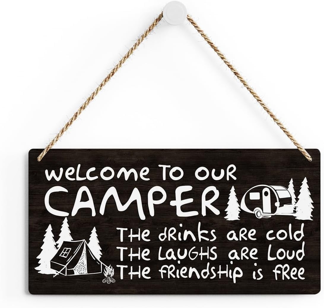 6x12 Inch Rustic Camping Wood Decor Sign, Welcome To Our Camper Printed ...
