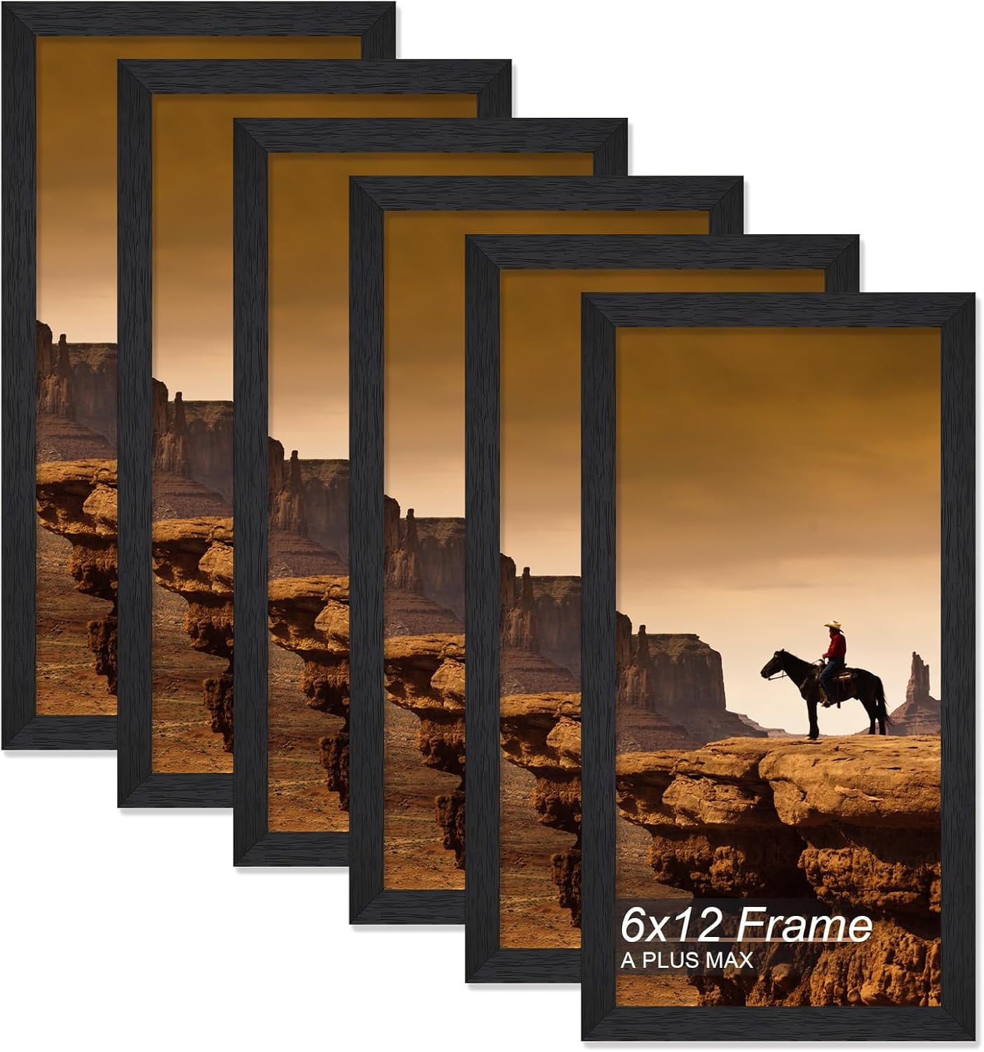 6x12 Picture Frame Set of 6, Black Engineered Wood Frame for 6 X 12 ...