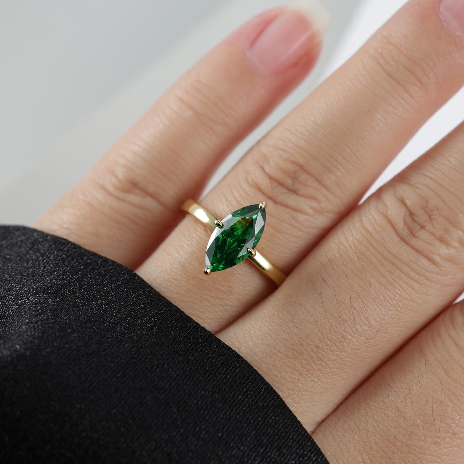 6x12 mm Emerald Marquise Ring Gold Dainty Ring Promise Ring Sterling ...