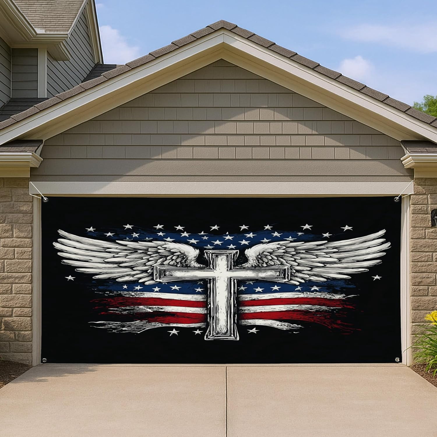 6x13ft 4th of July Cross Garage Door Banner Cover, Independence ...