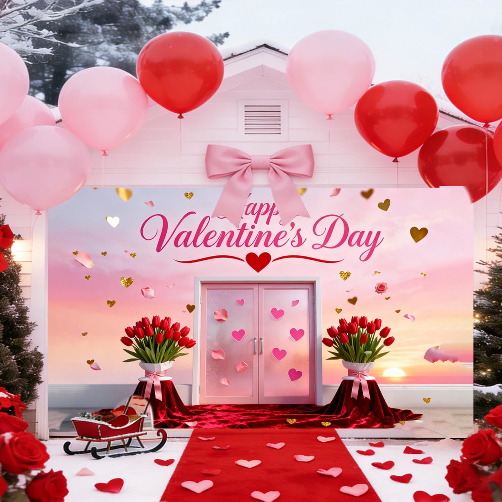 6x13ft Happy Valentine's Day Garage Door Cover, Large Valentine's Day ...