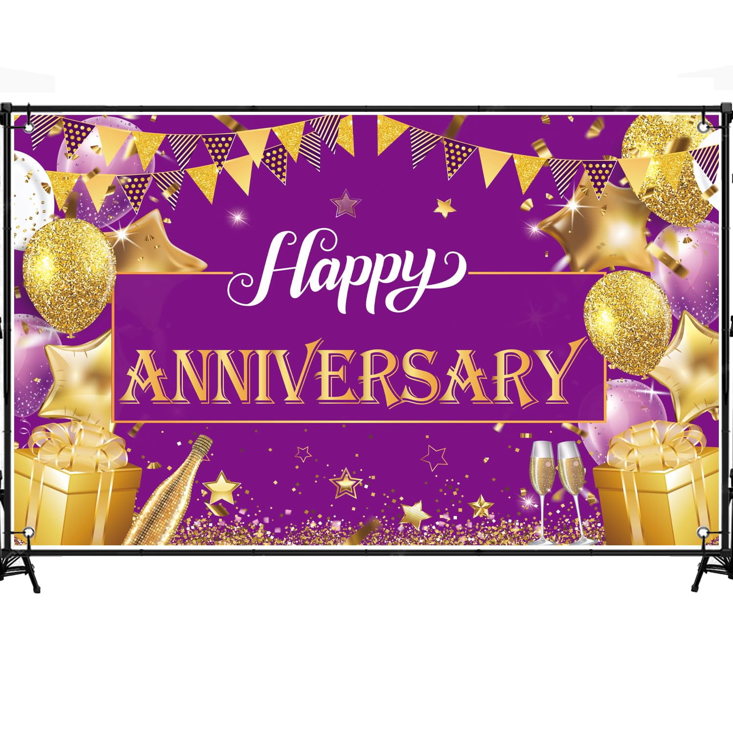 6x3.6ft Happy Anniversary Backdrop,Black MSF2 and Gold Happy Wedding ...