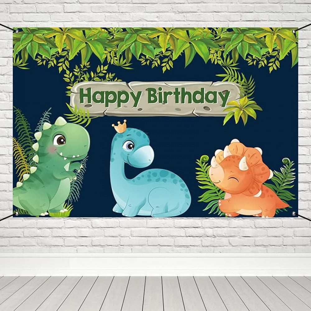 6x3.6ft Happy Birthday Banner Baby Dinosaurs Birthday Party Decoration ...
