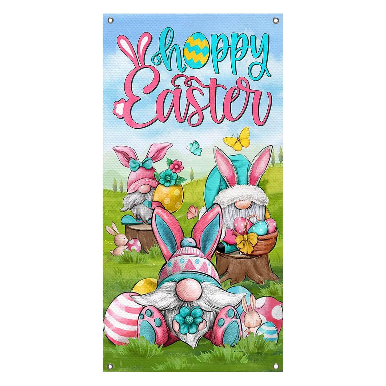 6x3 Ft Happy Easter Door Cover Easter Bunny Door Cover Egg Easter Door ...