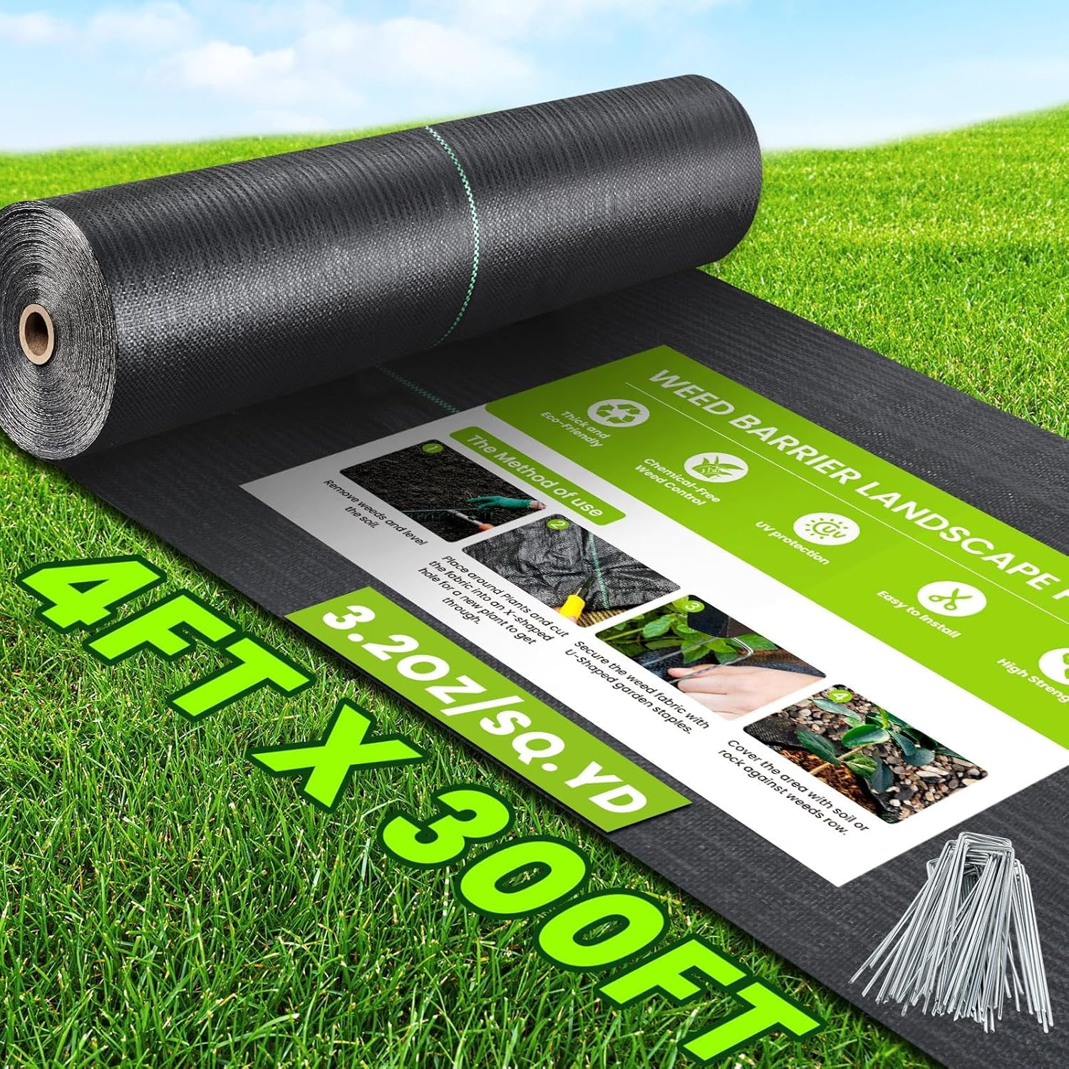 6x300FT Weed Barrier Landscape Fabric Heavy Duty, 3.2oz Woven ...