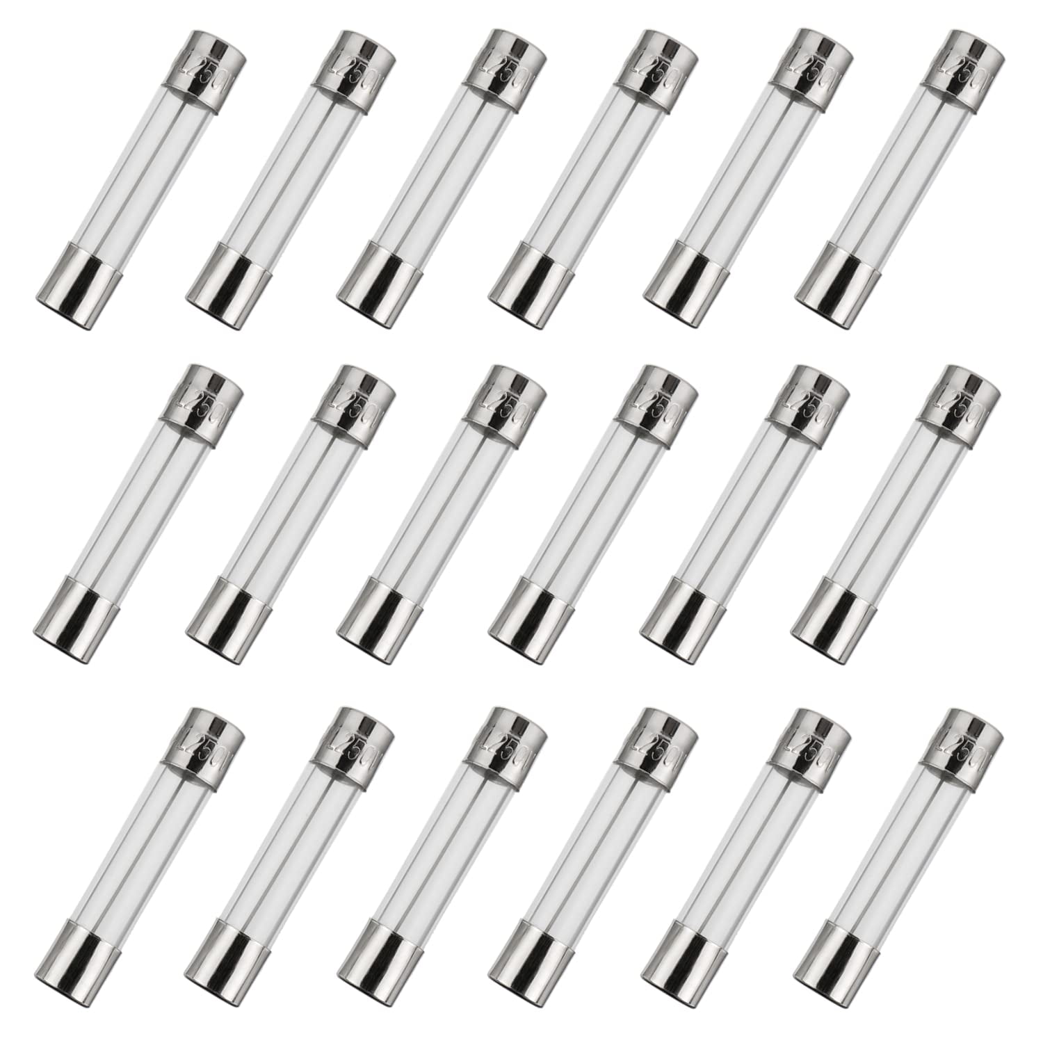 6x30mm 2 A 2 amp 250 V 0.24x1.18 Inch Volt F2AL250V Fast-Blow Glass Fuses(Pack of 18 Pcs ...