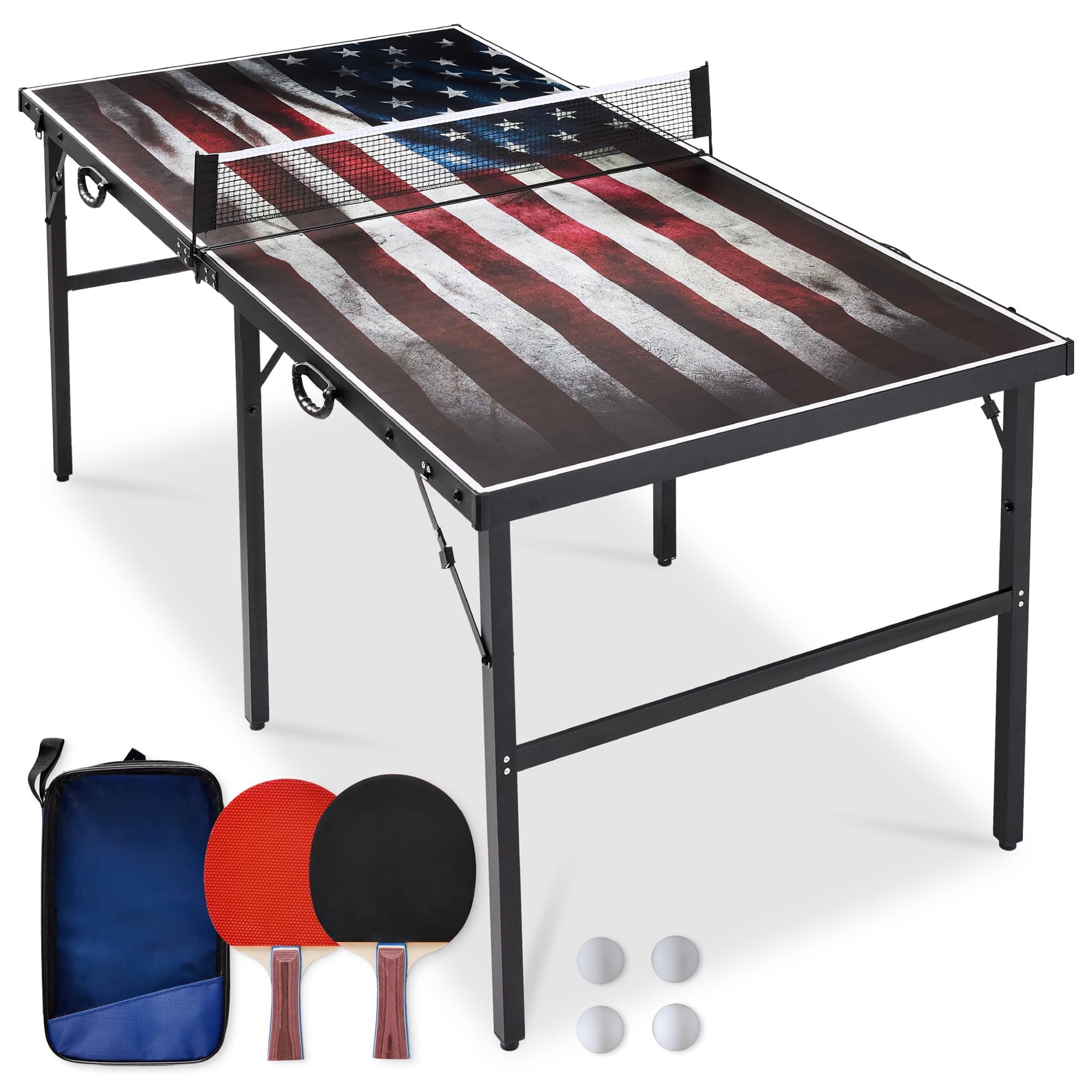 6x3ft Portable Ping Pong Table, Mid-Size Folding Indoor Outdoor Table ...