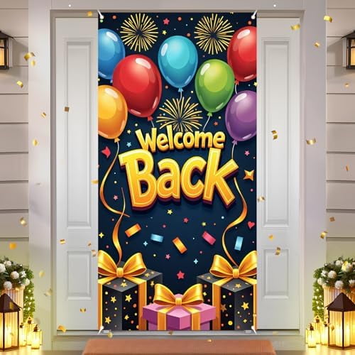 6x3ft Welcome Back Door Cover Banner Decorations Welcome Home Door ...