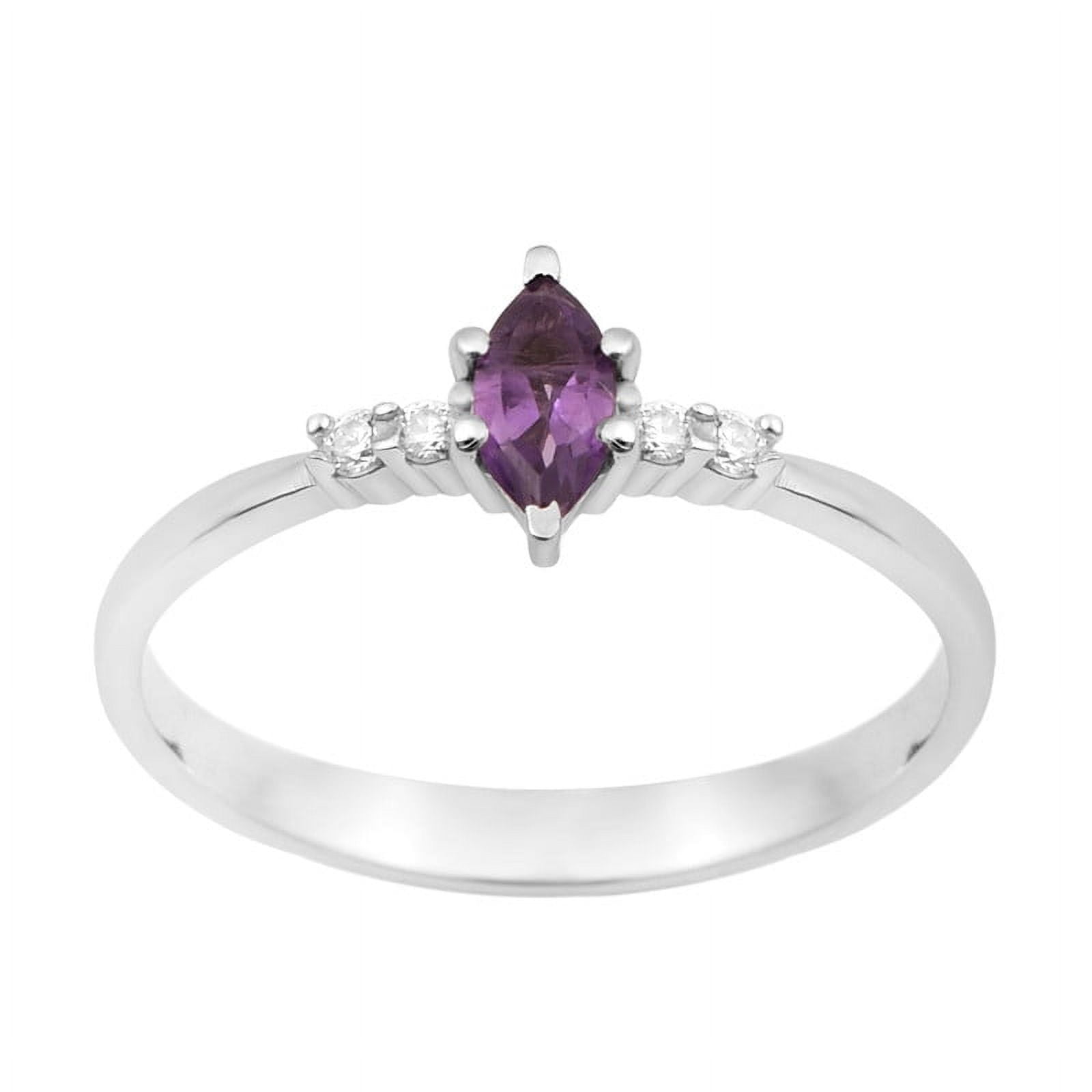 6x3mm Marquise Shape Amethyst Gemstone 925 Sterling Silver Solitaire Side Accents Women Gift ...