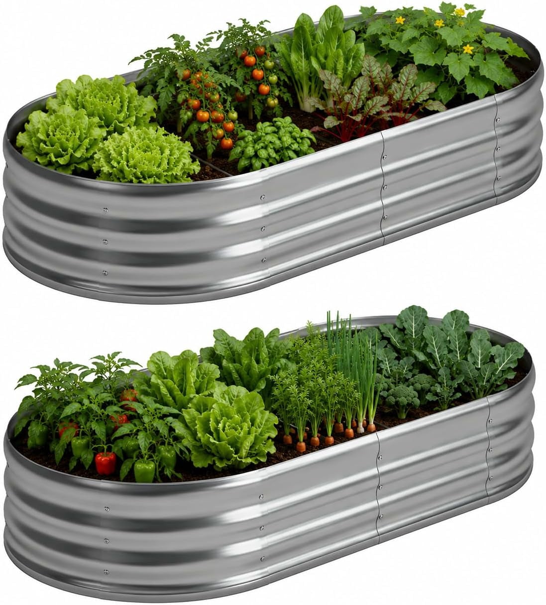 6x3x1ft(2 Pack) Galvanized Oval Raised Garden Bed,Outdoor Planter Box ...