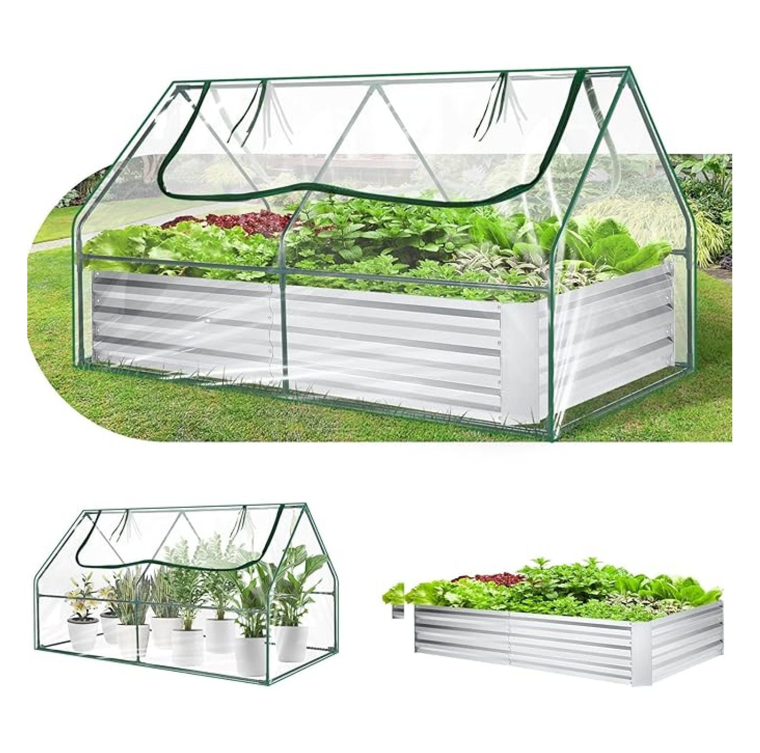 6x3x1ft Galvanized Raised Garden Bed with Cover & 2 Large Windows, Mini ...