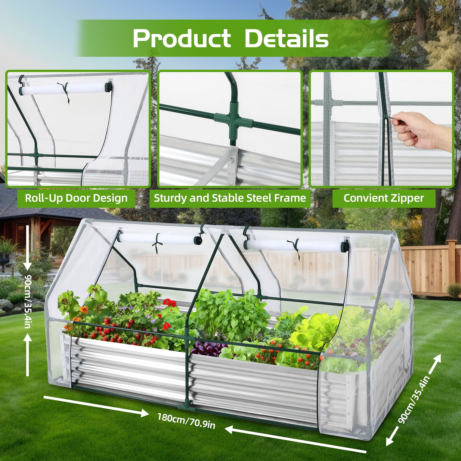 6x3x1ft Galvanized Raised Garden Bed with Cover Metal Planter Box Kit ...