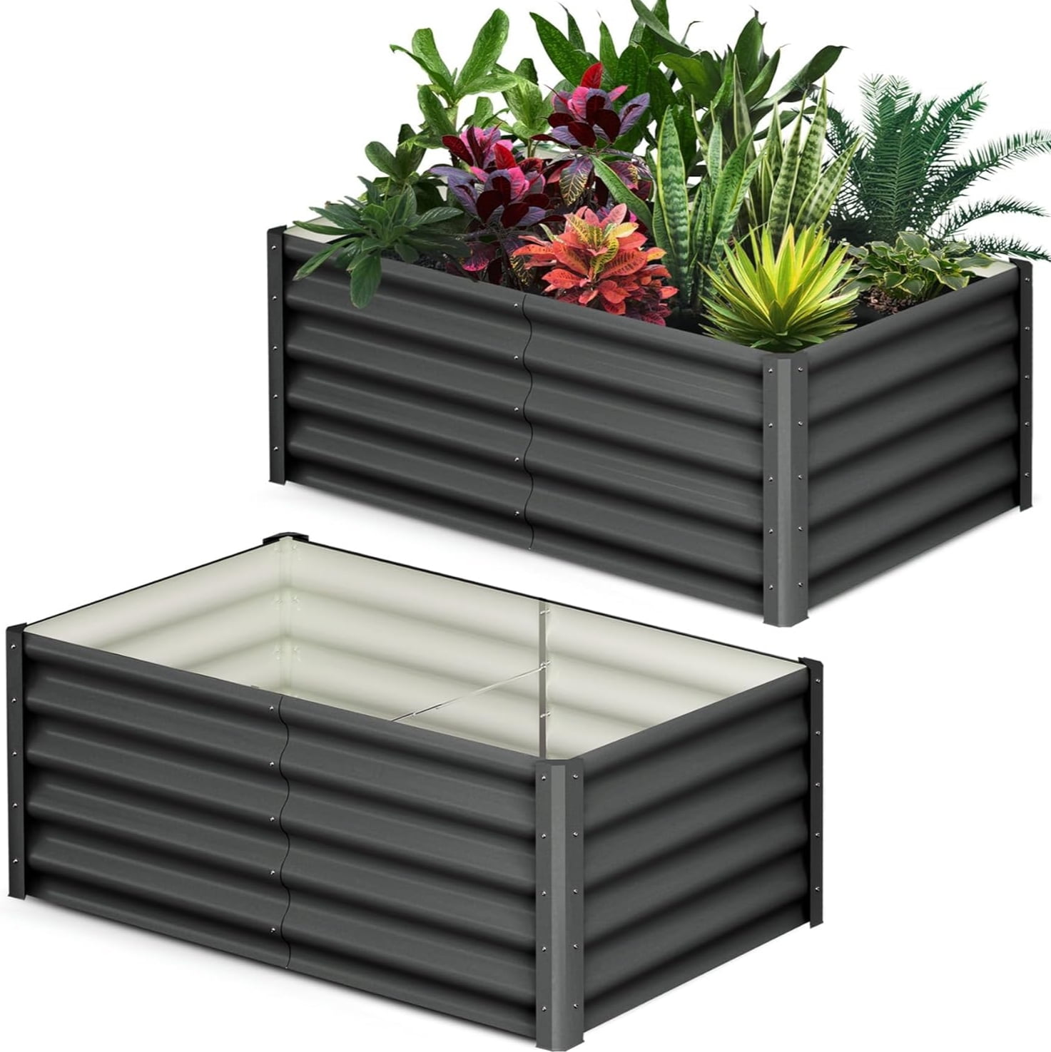 Large Outdoor Planter Boxes Kit, Set of 2, Galvanized Steel Raised ...