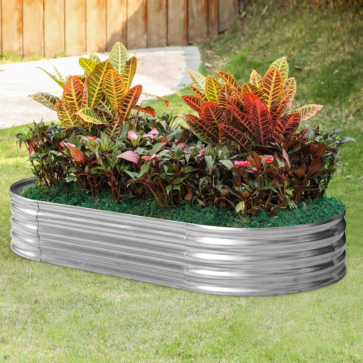 6x3x1ft Oval Raised Garden Bed Outdoor Galvanized Planter Boxes Large ...