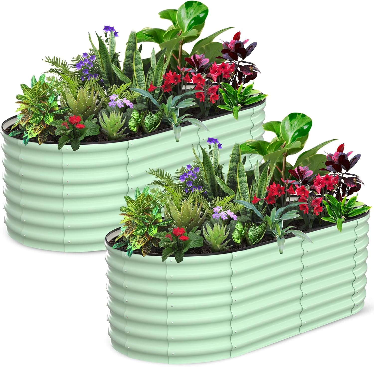 6x3x2 FT Oval Raised Garden Bed 2-Pack, Green Galvanized Metal Raised Planter Boxes, Rust ...