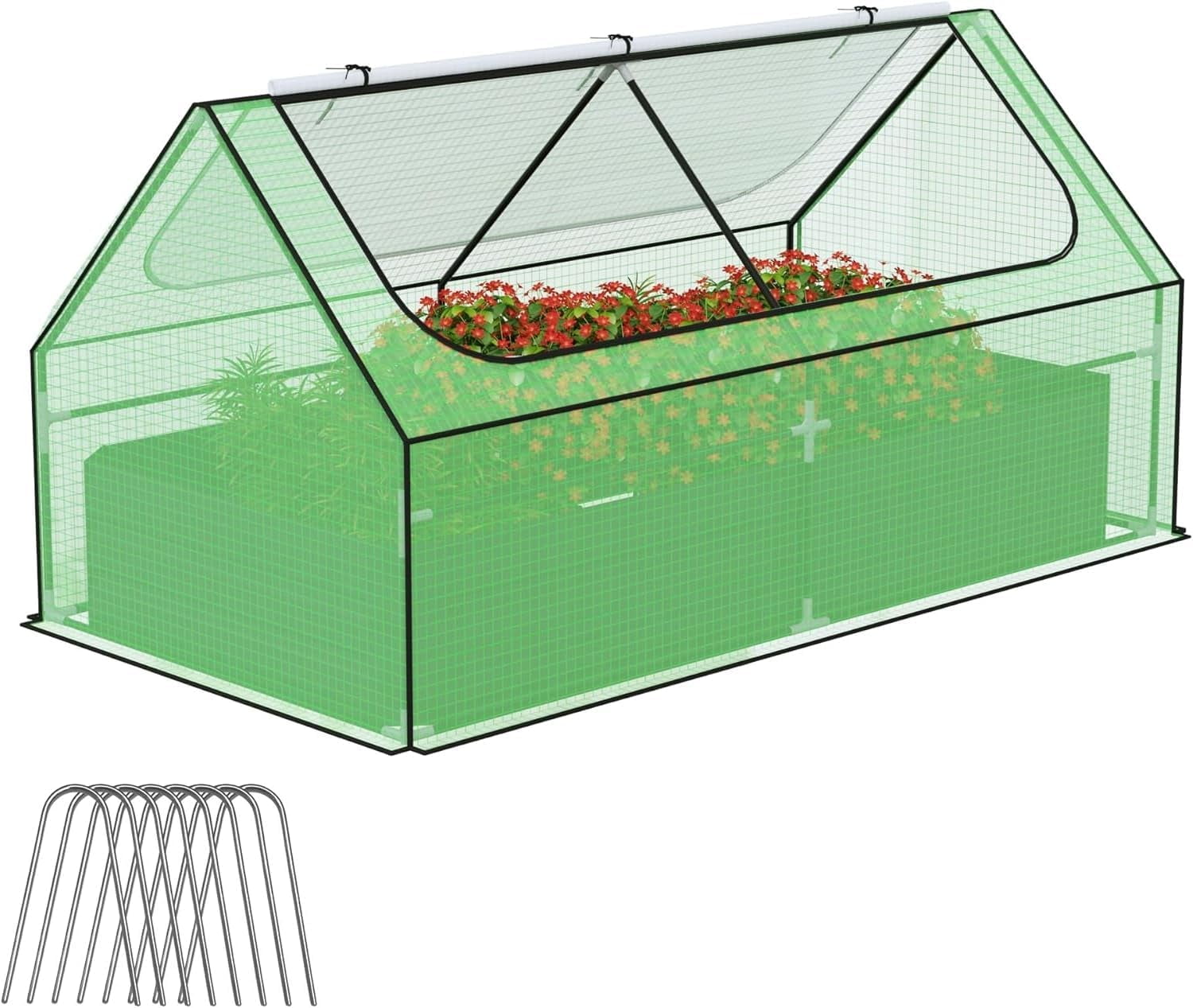 6x3x3ft Galvanized Raised Garden Bed with Cover, Greenhouse w/ Metal ...
