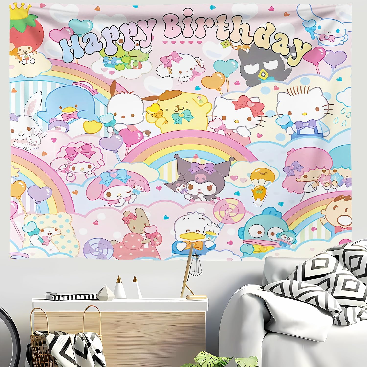 6x4 FT Cartoon Kitty Birthday Party Supplies Backdrop, Cute Banner ...