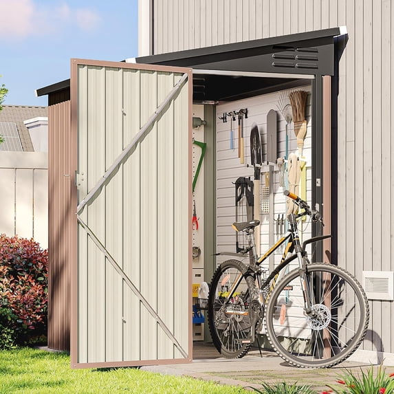 6x4 FT Lean to Shed, Outdoor Metal Storage Shed, Utility Steel Tool ...