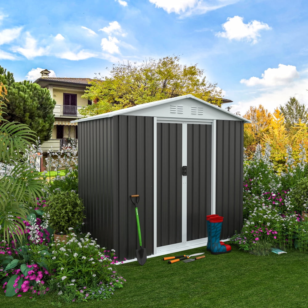6x4 FT Outdoor Storage Shed with Apex Roof - Stylish Grey Design. Ideal ...