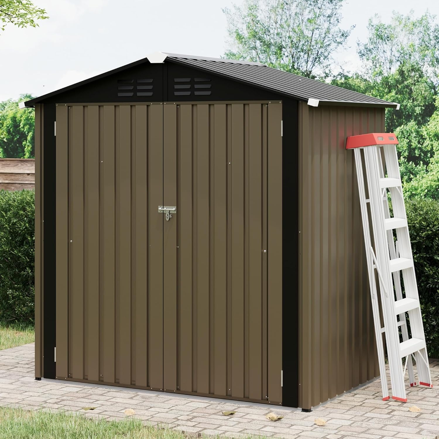 6x4 FT Outdoor Storage Shed, Heavy-Duty Galvanized Steel Garden Tool ...