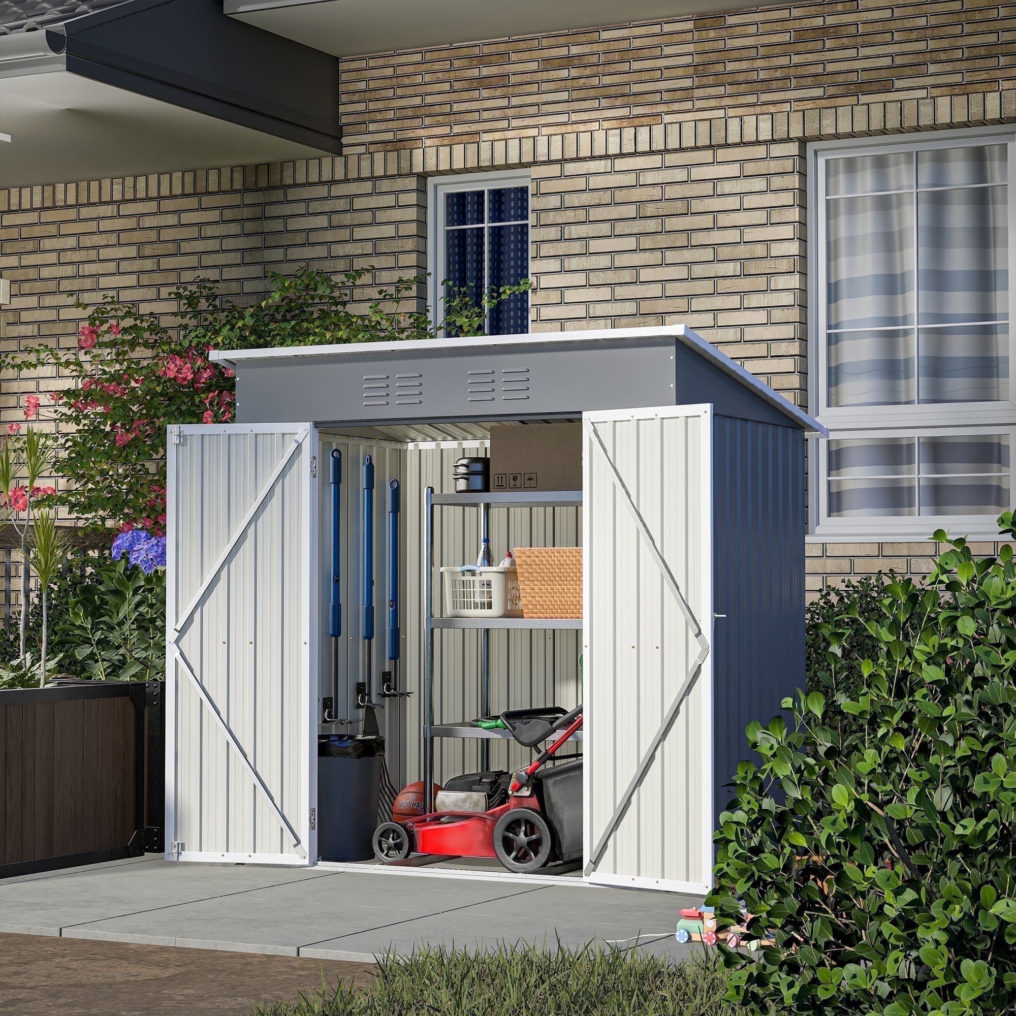 Mulinsonfly 6x4ft Outdoor Metal Storage Shed, Lockable Doors ...